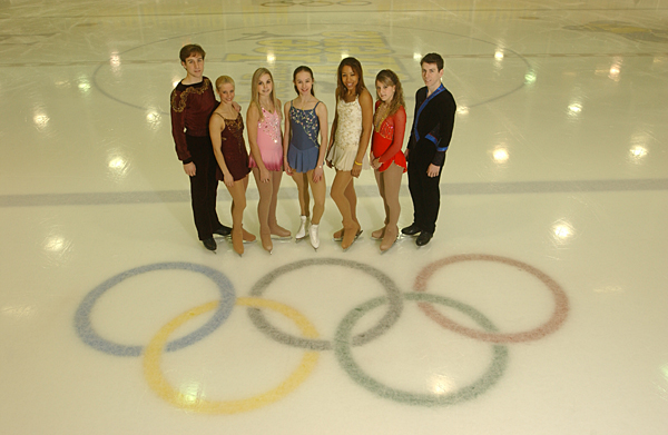 Olympic rings under ice at arena