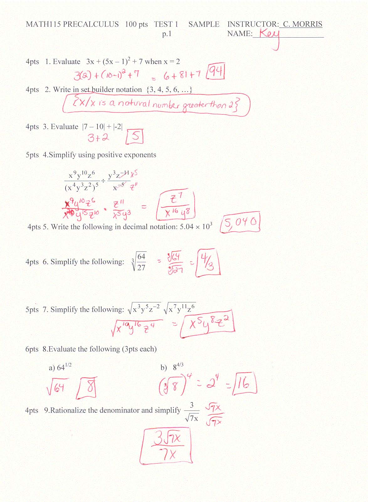 MATH115 TEST1 SAMPLE
