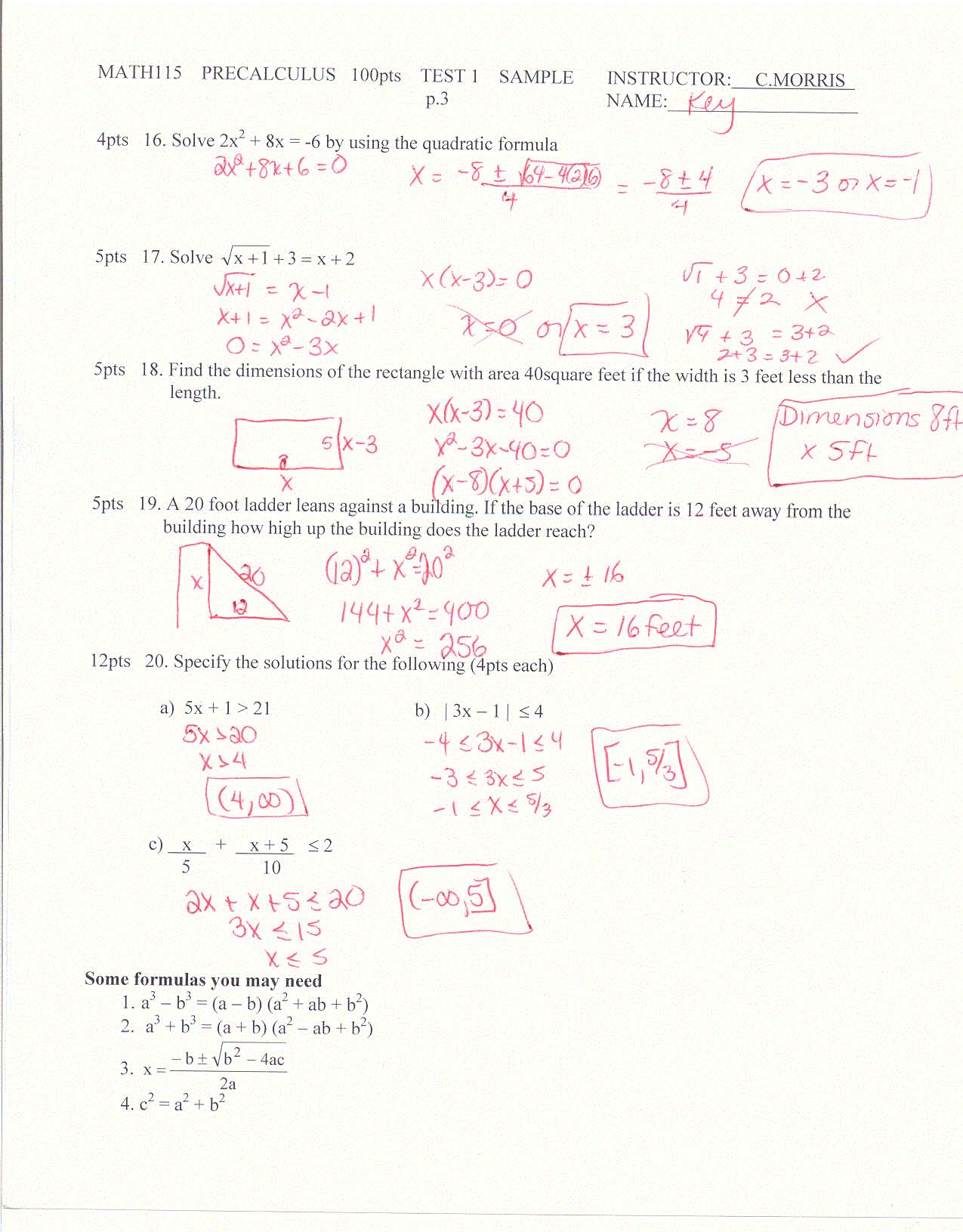 MATH115 TEST1 SAMPLE