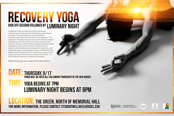 Collegiate Recovery Community, SOS offer yoga class, luminary lighting ...