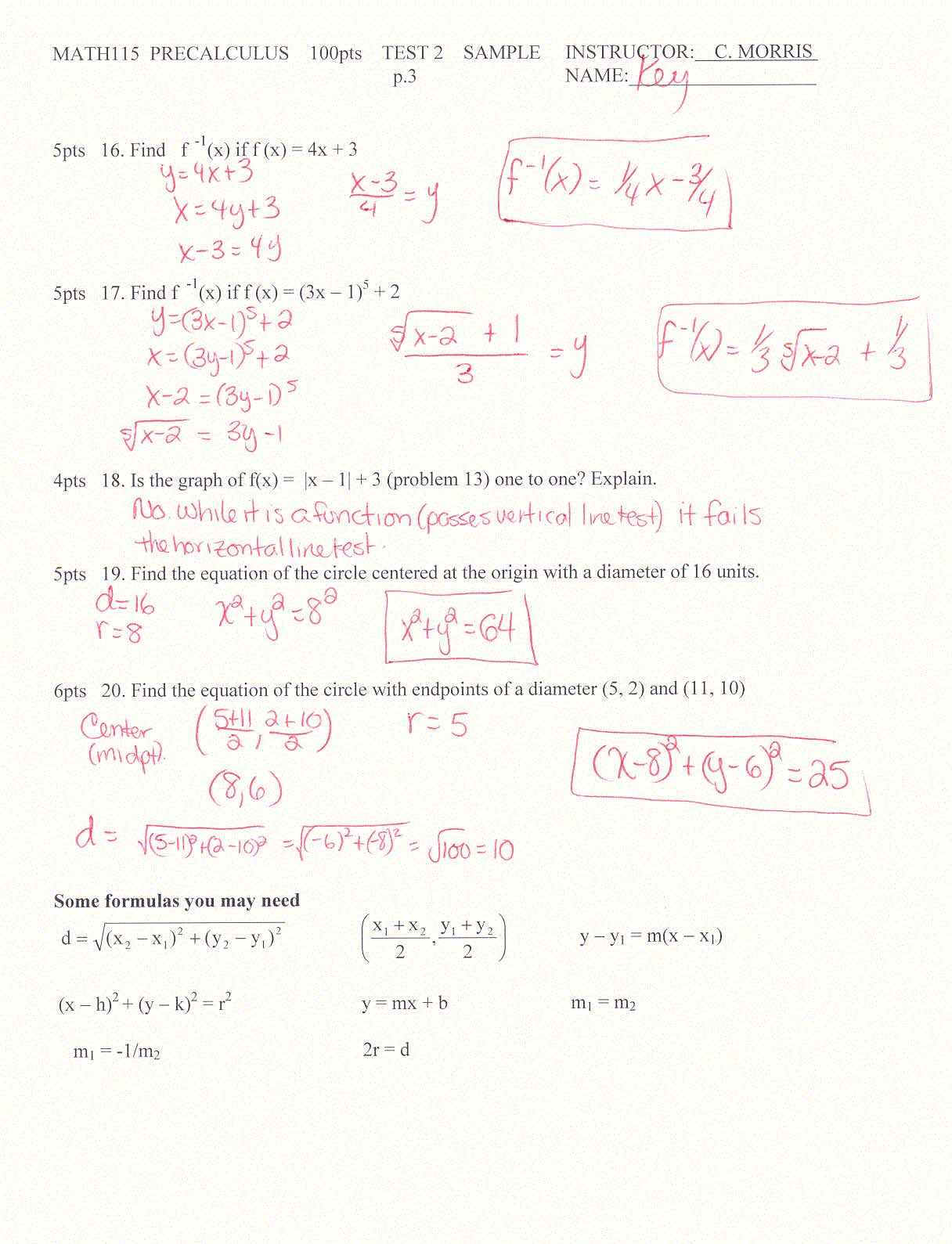 MATH115 TEST2 SAMPLE